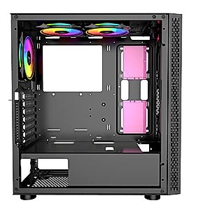 Bgears b-BlackWidow-RGB Black Gaming PC ATX case, Special Ripple effect Front Panel, Tempered Glass side. 2 x USB3.0, 3 x PWM 120mm ARGB Fans, Fan Controller with Remote, Support up to EATX board