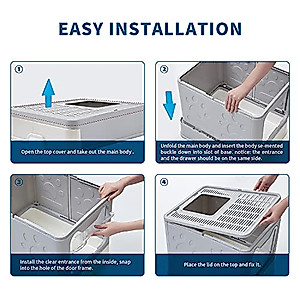 Medario Cat Litter Box with Cat Litter Mat and Scoop, Large Foldable Litter Box with Lid, Front Entry Top Exit Kitty Litter Box, Odor Control Easy Clean (Grey)