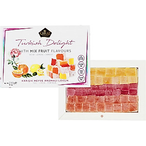 Cerez Pazari Turkish Delight with Rose, Orange and Lemon Mix Flavours 8.1 Oz Gourmet Small Size Snacks Gift Box, No Nuts Sweet Traditional Confectionery Vegan Candy Dessert Lokum Loukoumi Approx.32Pcs