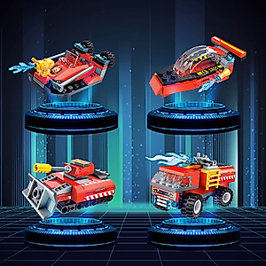 QLT QIAOLETONG City Fire Truck Building Kit for Kids 6-12 Years Old, Compatible with City Fire Truck 8-in-1 Building Block, Fire Helicopter Toys Building Sets.(313 PCS)