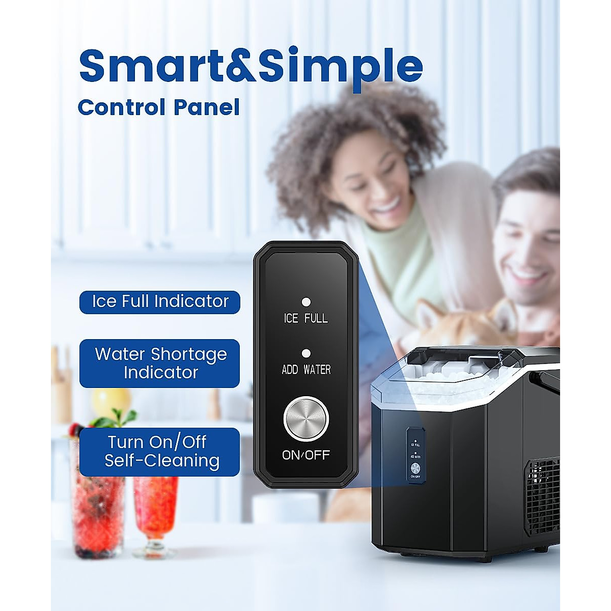 COWSAR Nugget Ice Maker Countertop, Chewable Nugget Ice Cubes Machine, Quick Ice Making 34Lbs/Day, Self-Cleaning, Portable Ice Machine for Home Kitchen Office Party