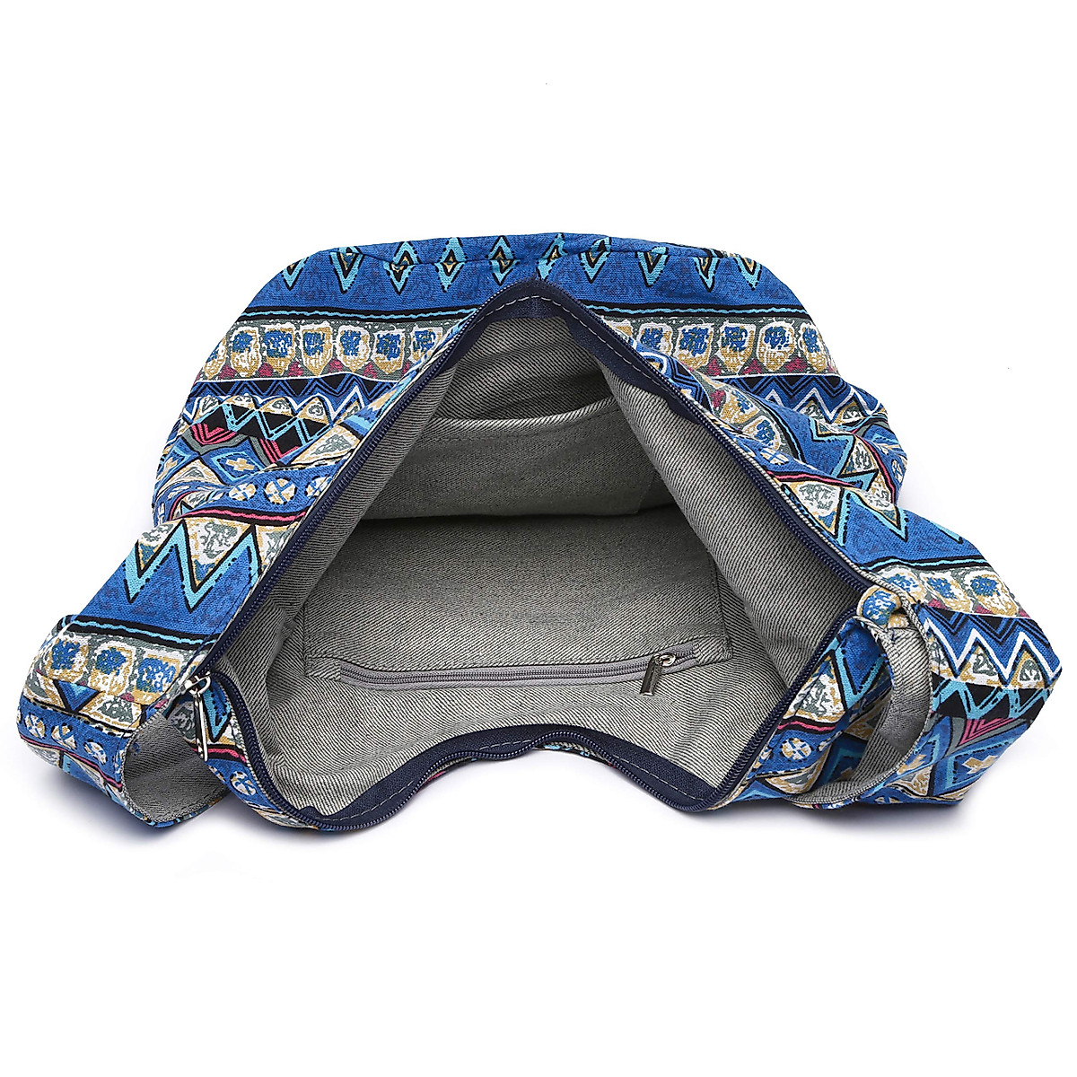 Women Shoulder Handbags Fashion canvas Hippie Crossbody Bags Bohemian Animal Prints Hobo Bags (Blue-white)