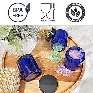 4-Ounce Cobalt Blue Glass Straight Sided Cosmetic Jars (12-Pack); 120 ml. Capacity, BPA-Free Lids