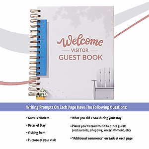 Paper 'n Such Guest Book for Vacation Home Visitors - Guestbook for Short Term Rentals, Vacation Rental, Beach House, Hosts Essentials, Spiral Hardcover Welcome Log - 200 Pages (White/Blue)