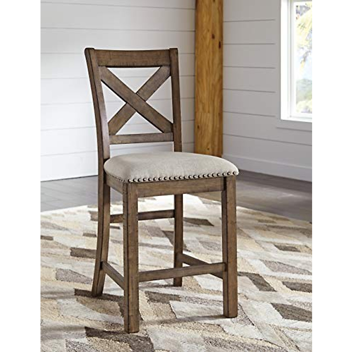 Signature Design by Ashley Moriville Rustic Farmhouse 24.5" Upholstered Barstool, 2 Count, Beige & Brown