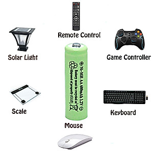 NiMH AA 600mAh 1.2V Rechargeable Batteries for Solar Lights, Garden Lights, Remotes, Mice(Pack of 12)
