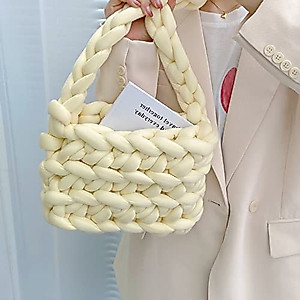 HYKYYDS Knit Handbag Space Style Wool Casual Soft Crossbody Shoulder Bag Ladies Woven Messenger Bag (White)