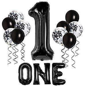 Large - Black One Balloon for First Birthday, 40 Inch Number 1 Balloon, Black 1st Birthday Balloons, Confetti Balloons, Black 1 Balloon 1st Birthday Decorations for Boys, 1 Year Old Balloon