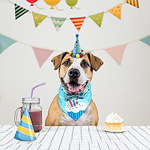 LEBERY Dog Birthday Bandana Scarf Dog Birthday Party Supplies, Boy Dog Birthday Hat Party Hat Cute Dog Boy Birthday Bow Tie Blue Dog Birthday Outfit for Small Medium Large Dogs Pets