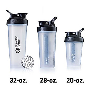 BlenderBottle Classic Shaker Bottle Perfect for Protein Shakes and Pre Workout, 28-Ounce, Clear/Black/White