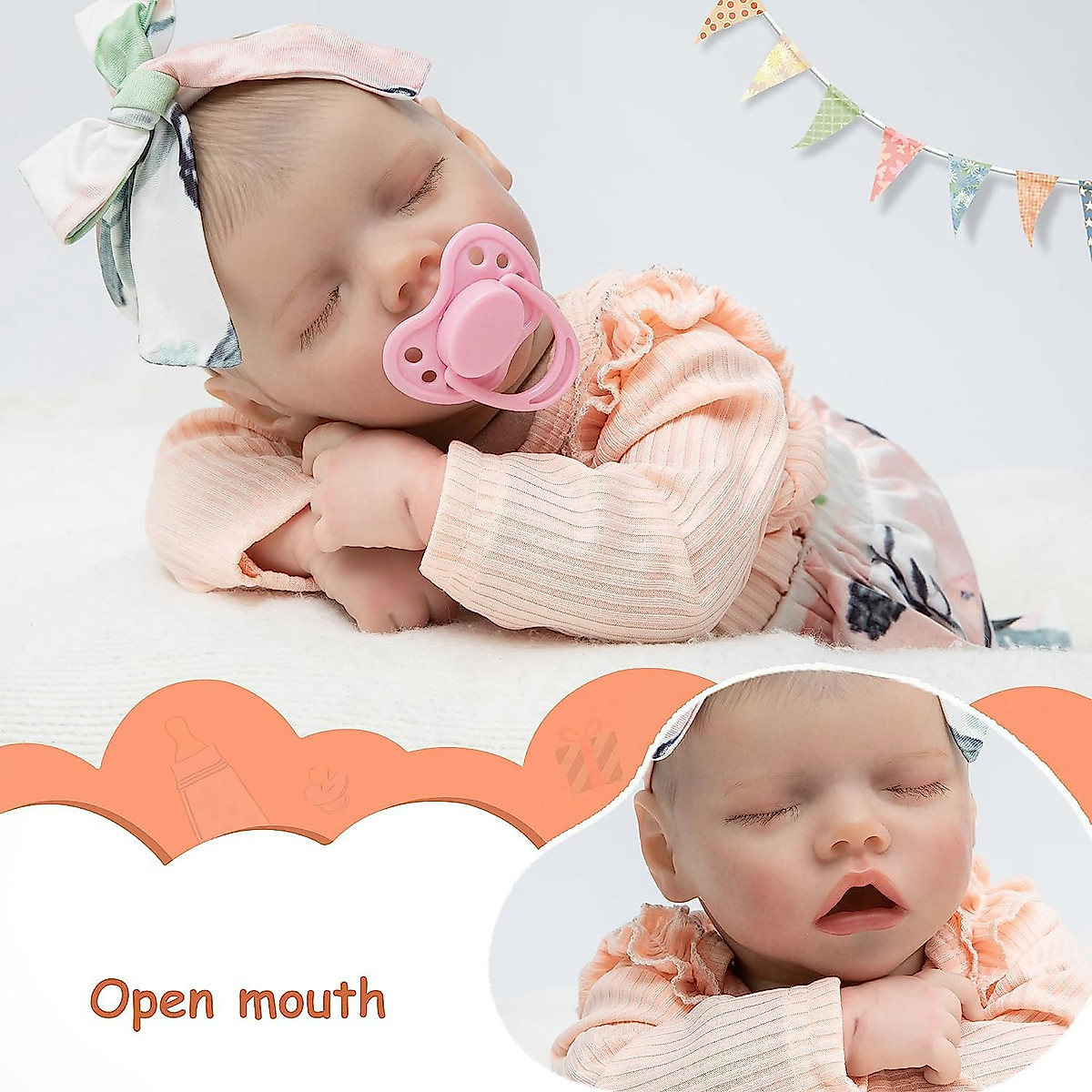 FANCCI Reborn Baby Dolls Sleeping, 18 Inch Realistic Baby Doll Full Vinyl Lifelike Baby Dolls, Real Life Baby Dolls Birthday Toys for Kids Age 3+