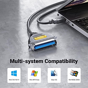 UGREEN 10FT USB to Parallel Port Printer Cable, CN36 Printer Cable Adapter IEEE1284 for Old Printer, Centronics Parallel Converter with Fast Transmission