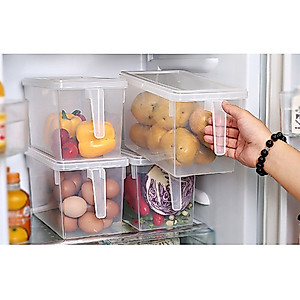 Eanpet Large Fridge Organizer Food Storage Containers Stackable Refrigerator Organizer Bins with Lids Clear Plastic Organizer Square Produce Saver for Fruits,Vegetable,Meat(Set of 4 Pack)