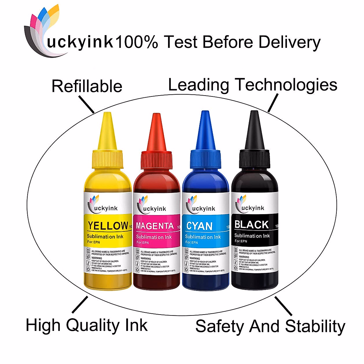 Luckyink Sublimation Ink Refill for Ecotank ET2720 ET2760 ET4700 WF7710 WF7720 WF7210 WF3640 WF3620 WF7110 C88 C88+ Printer Heat Press Transfer on Cloth, Pillow Case, Cap, Bag with sublimation printer
