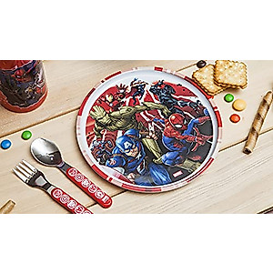 zak! Marvel Universe - 5-Piece Dinnerware Set - Durable Plastic & Stainless Steel - Includes Water Bottle, 8-Inch Plate, 6-Inch Bowl, Fork & Spoon - Suitable for Kids Ages 3+