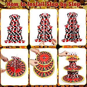 Tanlade 3 Tier Casino Them Party Cupcake Stand Decorations Las Vegas Casino Themed Cupcake Holder Decor Poker Birthday Party Dessert Tower for Casino Nigh Birthday Las Vegas Night Party (Chip)