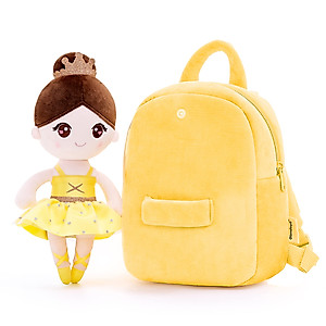 Gloveleya Toddler Backpack for Kids Soft Toys Plush Ballet Girl Doll Yellow 9 Inches