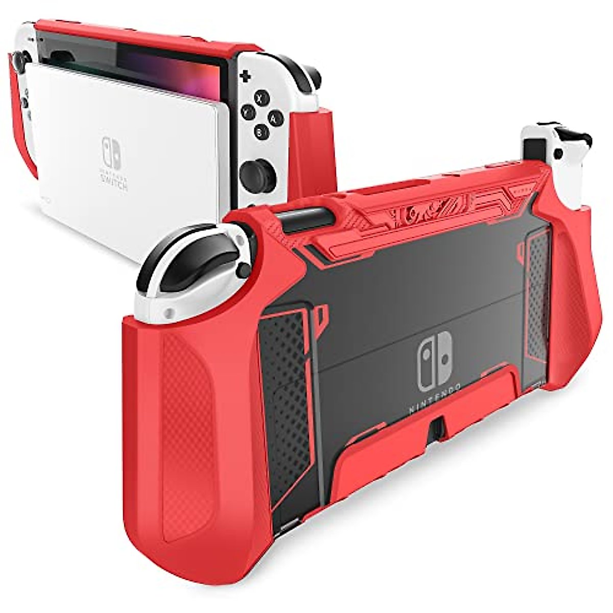 Mumba Dockable Case for Nintendo Switch OLED 2021, [Blade Series] TPU Grip Protective Cover Accessories Compatible with Nintendo Switch OLED and Joy-Con Controller (Red)