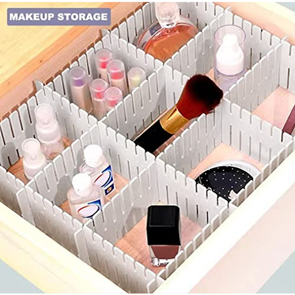 KITment 44Pcs Drawer Dividers with Fixing Buckle, Adjustable Drawer Organizer Storage Separator for Clothes, Cutlery, Socks, Underwear, Makeup, Dresser, Kitchen, Bedroom, Office, Bathroom, 14.5*2.75in