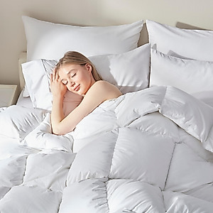 ELNIDO QUEEN® Feather Down Fiber Comforter Twin Size - All Season White Fluffy Duvet Insert - Luxurious Hotel Bedding Comforter with Corner Tabs - Ultra Soft 100% Cotton Cover, 68x90 Inch