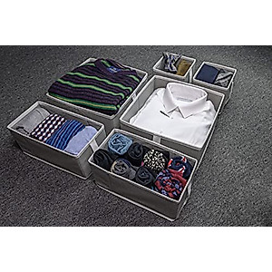 Staure Foldable Cloth Storage Box Pack of 6, Divider Drawer Organizers for Clothing, Closet Bins for Organization, Storage Containers for Underwear Bras Socks Lingerie Clothing, Gray