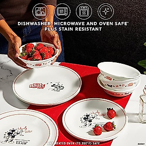 Corelle Vitrelle Micky Mouse 4-PC Salad Plates Set, 8.5" Dinnerware Glass Plates for Salad, Disney Commemorative Series