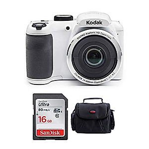 Kodak PIXPRO AZ252 Astro Zoom 16MP Digital Camera (White) Bundle with 16GB SD Card and Case (3 Items)
