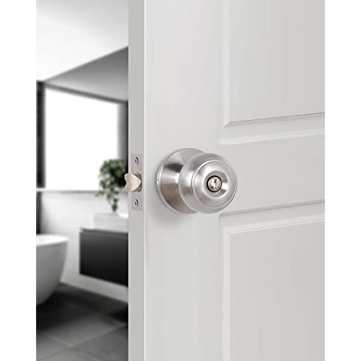 GITRANG Privacy Door Knobs Bedroom/Bathroom Doorknobs for Left and Right Opened Door with Lock Flat Ball Handle in Satin Nickel