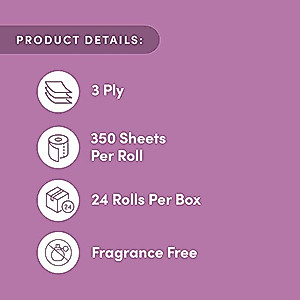 Amazon Aware 100% Bamboo 3-Ply Toilet Paper, Unscented, 24 Rolls, FSC Certified, 350 Sheets, 8400 Count, Pack of 24, Plastic-Free