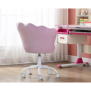 chairus Cute Kids Desk Chair Velvet Living Room Accent Armchair Upholstered Teens Vanity Chair with Seashell Back, Adjustable Swivel Children Study Chair for Computer Homework, Purple