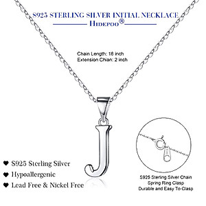 Hidepoo Sterling Silver Initial Necklaces for Women, Dainty Silver Initial Necklaces for Women Personalized Letter J Pendant Initial Necklaces Silver Initial Necklaces for Women Gifts Jewelry