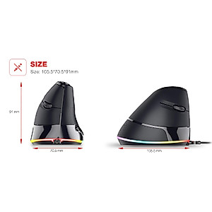 Havit Ergonomic Vertical Mouse RGB Backlit Wired Computer Mice 6 Adjustable DPI(800-1600-2400-3200-4800-6400) 6 Buttons for Laptop PC Desktop, Notebook