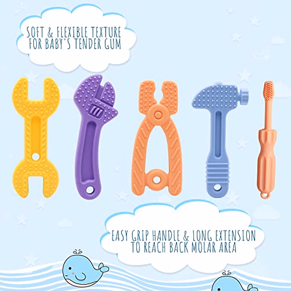 Baby Boy Toys - Baby Molar Teether Teething Toys 0-6 Months 6-12 - Soothe Babies Sore Gums Chew Toys - BPA Free Silicone - 7 Pack