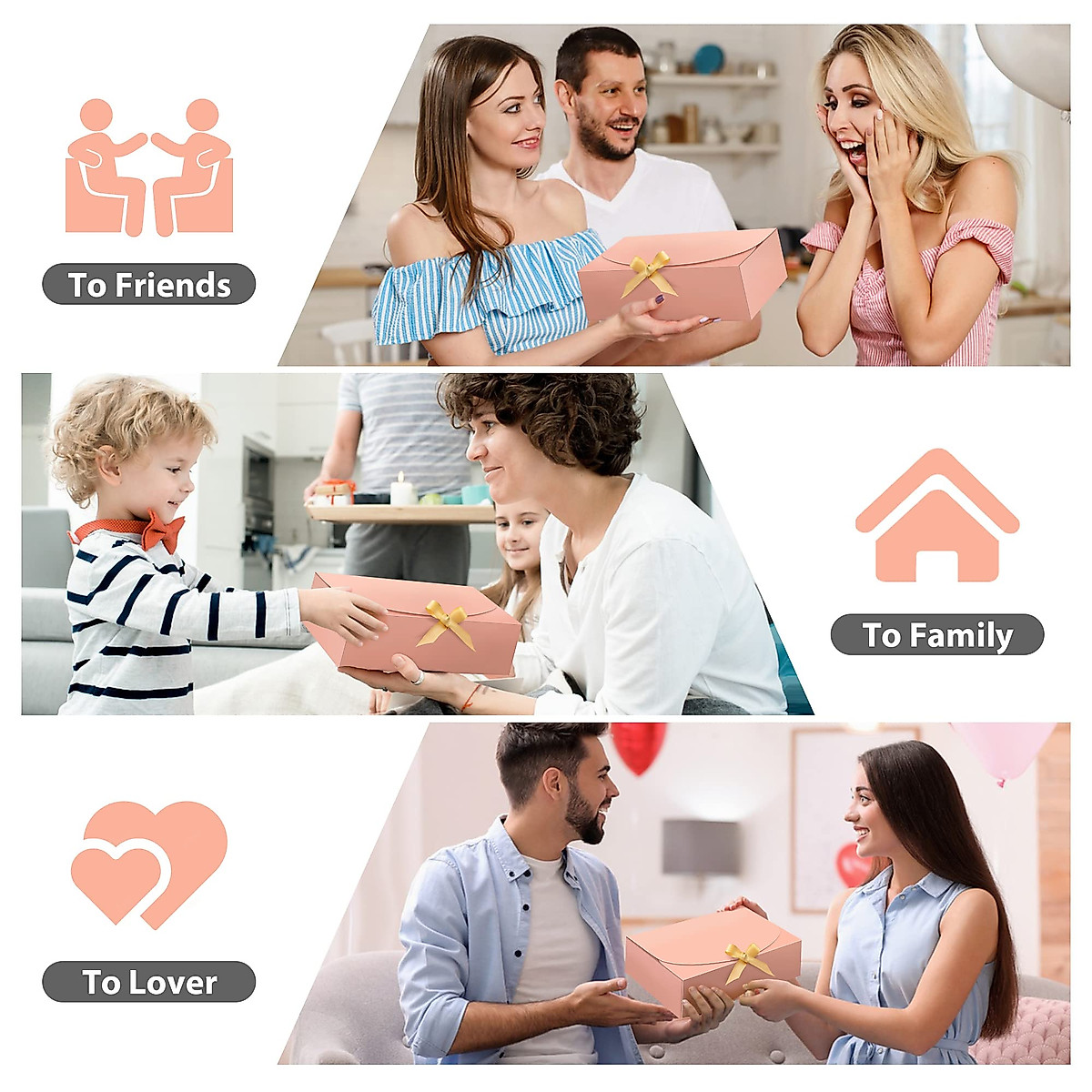 SWANGSA 16 Set Gift Boxes with Lids, 10.6''x8''x3'' Pink Kraft Paper Gift Box, Bridesmaid Proposal Box with Ribbon and 70pcs Adhesive Dots, for Wedding, Packaging, Present, Birthday, Cupcake Boxes