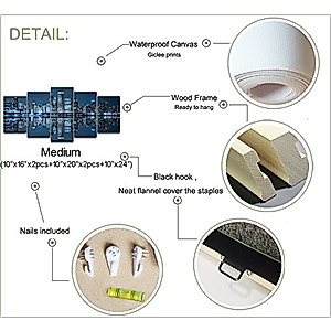 LevvArts - Chicago Downtown at Night Picture Canvas Print - Modern City Wall Art - 5 Panels Framed Artwork for Office Living Room Wall Decoration