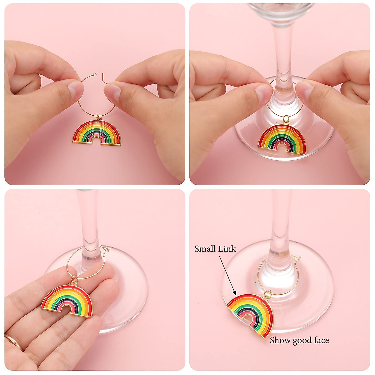 18 Pcs Wine Glass Charms Set 80's Vintage Markers Wine Glass Rings Tag Identification with Buckle and Drawstring Bag for Stem Glasses, Bachelorette Party, Wine Tasting Party Favors Decorations