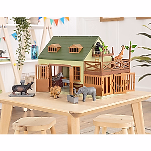 Terra by Battat – 15 Pcs Animal Hospital Pretend & Play Set - Openable Rooftop for Farm or Safari Animal Figurines - Wooden Vet Clinic Toy for Kids and Toddler Ages 3+