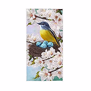 Happy Easter Eggs Kitchen Hand Towels Spring Bird Cherry Blossom Dish Towel Decorative Fingertips Towels Soft Quality Washcloths for Bathroom Sports Spa Gym Yoga Guests Hotel 30 X 15Inch