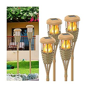 Hwishare Solar Lights Outdoor, 4Pack Solar Torch Light with Flickering Flame Waterproof Garden Tiki Torches for Outside