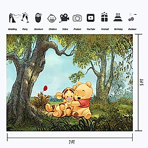 YouRan Winnie The Pooh 1st Birthday Backdrop 7x5 Cartoon Forest Tree Red Balloons Newborn Baby Photo Background Pooh Vinyl Seamless Baby Shower Studio Backdrops