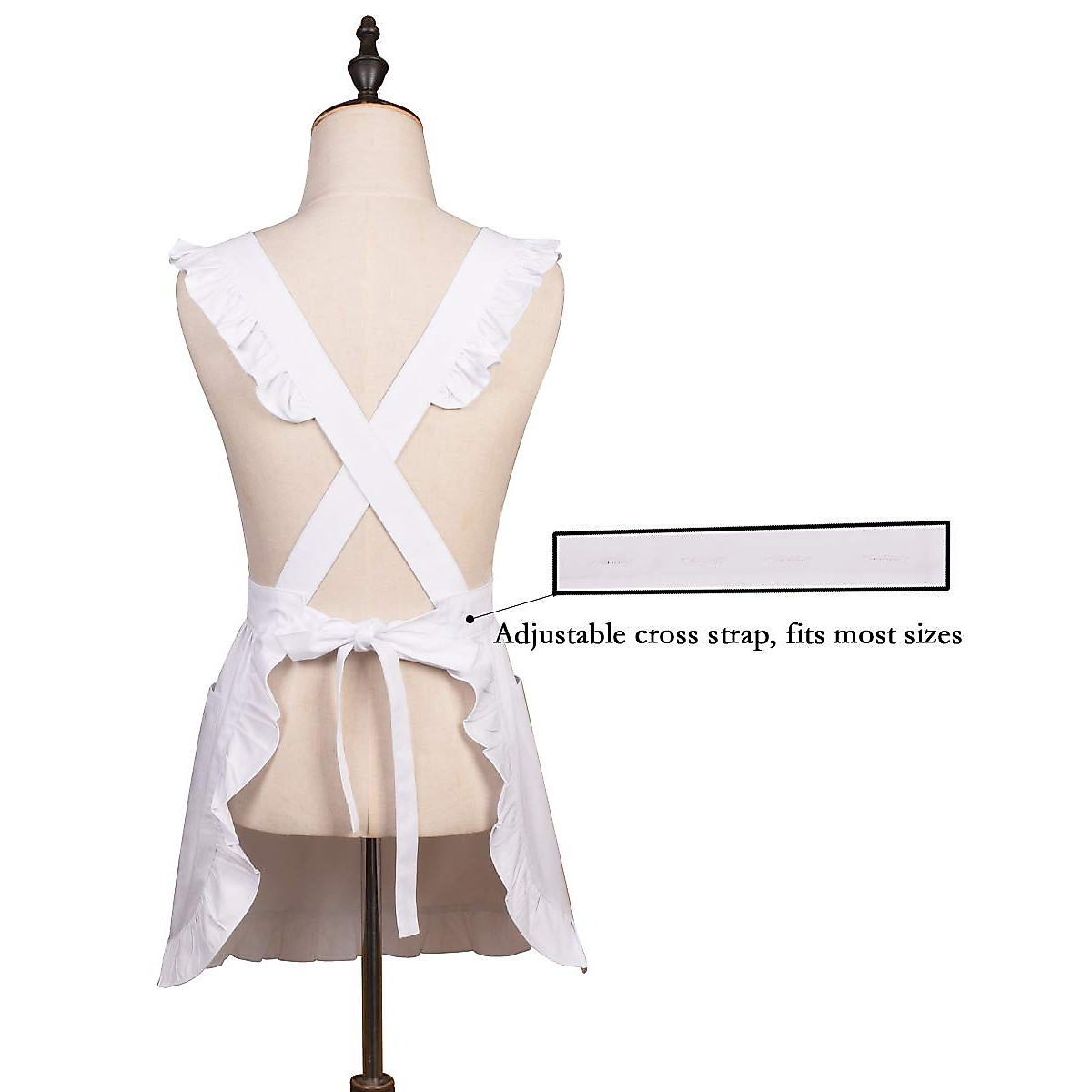 Love Potato Cotton Adjustable Kitchen White Apron Retro Cosplay Maid Apron with Pockets