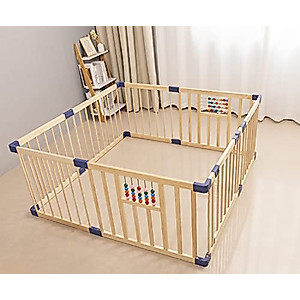 Baby Playpen,Wood Playpen for Babies & Toddlers,Baby Playard Indoor & Outdoor,Kids Activity Center with Anti-Slip Base,Safty Play Space Activity Center with Door Gate,Wood Kid's Fence