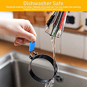 Stainless Steel Nonstick Egg Rings, Oil Brush, Silicone Spatula, Round Frying Eggs Pancake Mold with Anti-scald Handle, for Camping Breakfast Sandwich Burger Fried Eggs English Muffins - 6 Pack