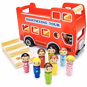 Imagination Generation Wooden Wheels Natural Beechwood Chunky Cars and Vehicles for Children +12 Months | Double Decker Bus