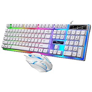 Arinda Wired Gaming Keyboard and Mouse Set Colorful LED Backlit USB Gaming Keyboard Mouse for Laptop PC Gamers