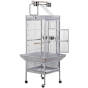 ZENY 61-inch Large Parrot Cockatiel Bird Cages with Wrought Iron Play Top, Aviary with Rolling Stand for Sun Parakeet Quaker Conure Lovebird Budgie Finch African Grey White Birdcage (White)