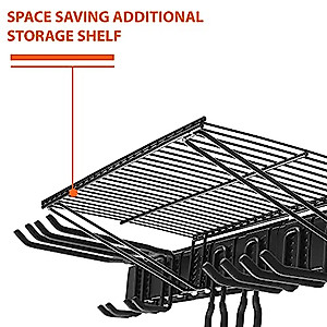 Wallmaster Tool Storage Rack With Wall Shelf, Garage Storage Wall Mount Tool Organizers Heavy Duty Racks Adjustable Wall Hanger System (9Hooks&2Rails&Storage Shelf)