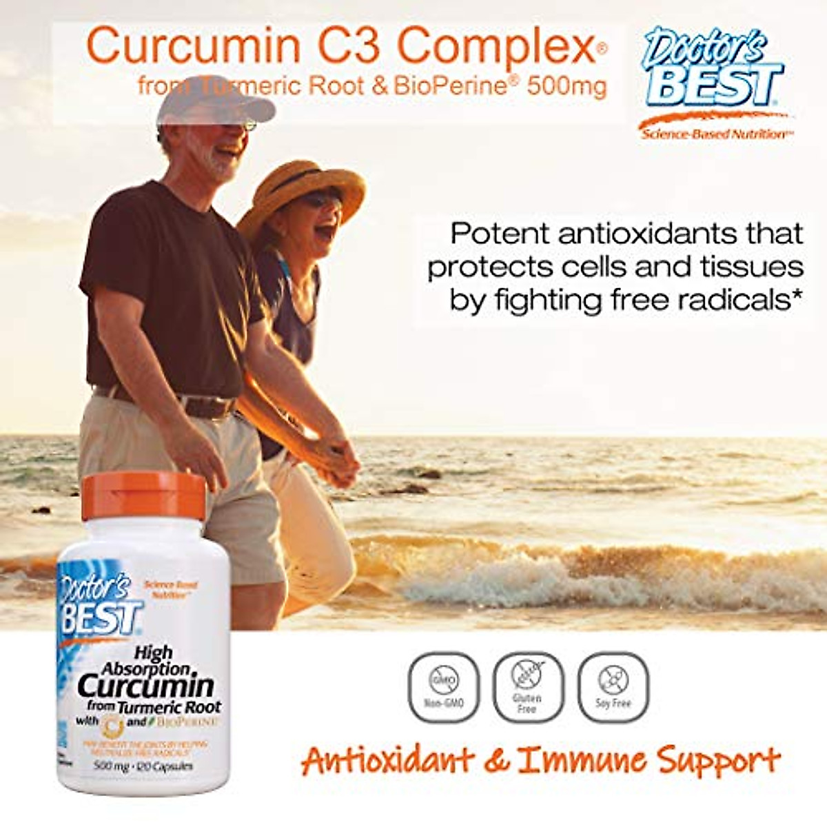 Doctor's Best DRB-00107 High Absorption Curcumin From Turmeric Root with C3 Complex & BioPerine 500mg (120 Capsules)