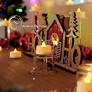 BEICHI Flameless TeaLights Candles with Timer,6 Hours On and 18 Hours Off in 24 Hours Cycle Automatically,Pack of 12 Battery Operated LED Tea Lights Flickering Votive Candles Timer Warm Yellow Light