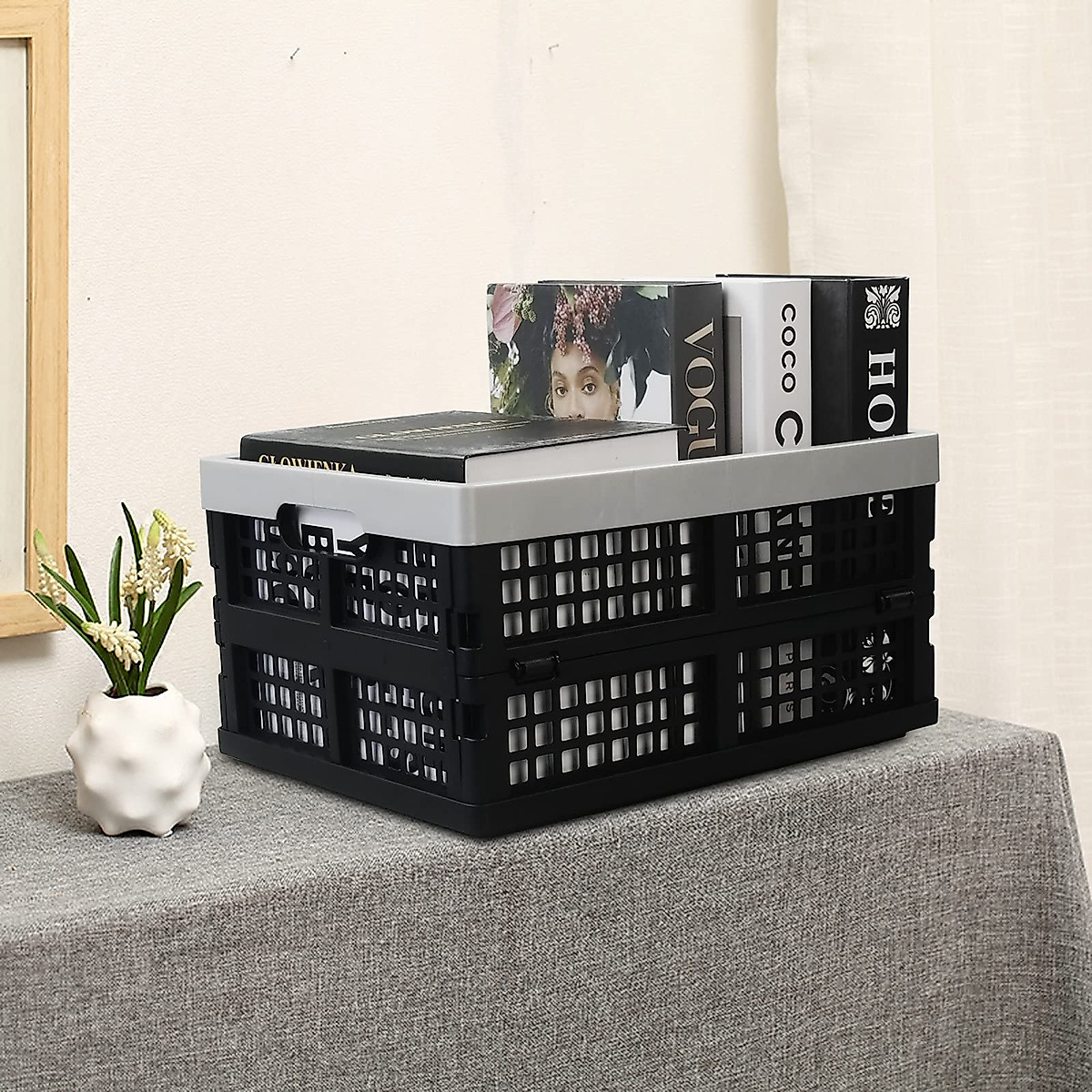 CadineUS 2 Packs 15 Liter Folding Crates, Plastic Collapsible Storage Basket, F